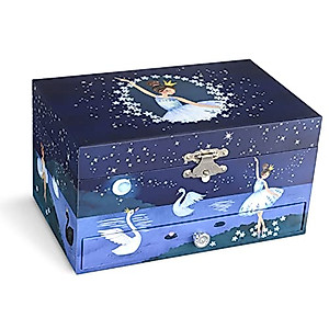 Jewelkeeper Girl's Ballerina Musical Jewelry Storage Box with Pullout Drawer, Glitter Design, Swan Lake Tune