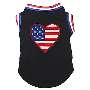 Petitebella USA Heart Puppy Dog Shirt (Black/Striped Hemmed, X-Large)