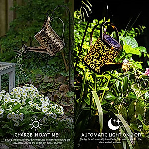 Dynaming 2 Pack Art Light LED Solar Waterfall Watering Can, Outdoor Decorative Garden Light, Retro Waterproof Copper Yard Party Decoration Stake Light for Pathway Lawn Patio Deck Walkway Courtyard