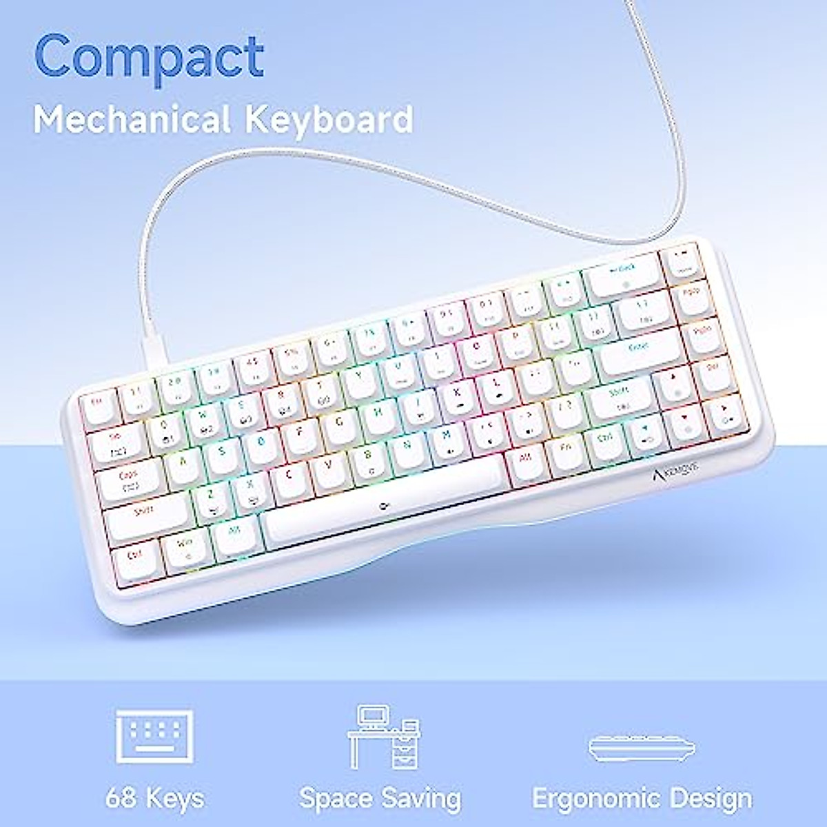 KEMOVE K68se Wired 60% Gaming Mechanical Keyboard RGB Backlit/Lighting Strip,Linear Red Switch,DSA Profile PBT Keycaps Windows and Mac Compatible,White
