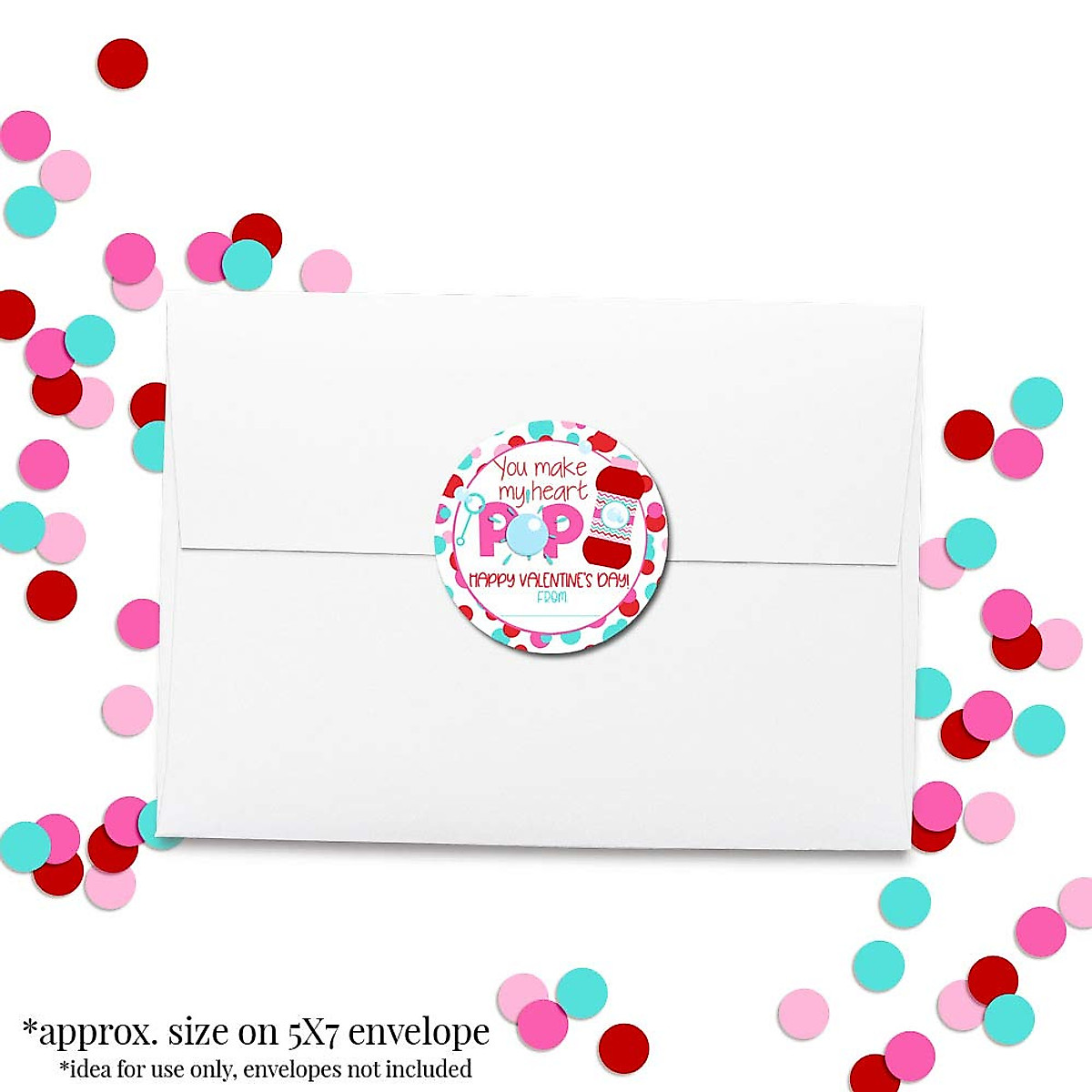 You Make My Heart Pop Bubble Themed Valentine Party Favor Sticker Labels for Kids, 40 2" Party Circle Stickers by AmandaCreation, Great for Classroom Valentines, Envelope Seals, Gifts & Treats