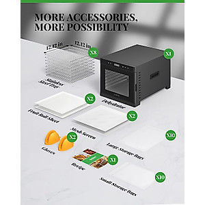 Stainless Steel GDOR Food Dehydrator with 8 Trays, Digital Adjustable Timer & Tempe Control Food Dryer Machine for Jerky, Vegetable, Fruit, Meat, Dog Treat, Herb, and Yogurt, Include More Accessories