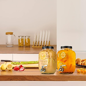 2 Pack 1 Gallon Drink Dispensers for Parties, Beverage Dispenser with Stainless Steel Spigot&Lids, Glass Drink Dispenser Punch Dispenser for Sun Tea, Lemonade,Tea,Cold Water & More