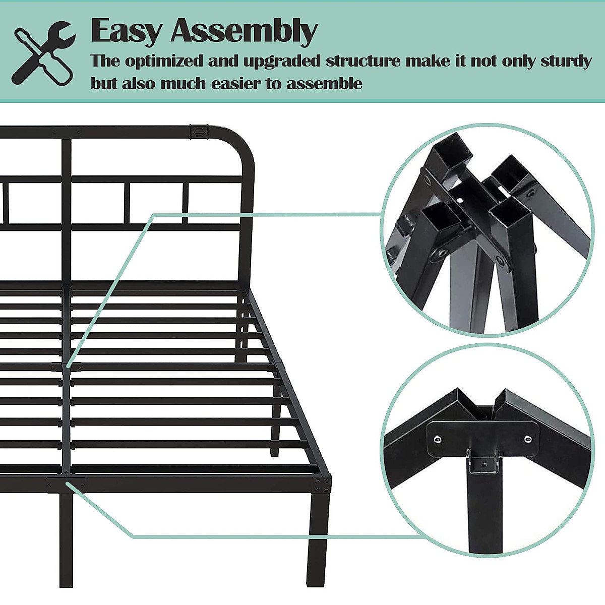 COMASACH Twin Bed Frame with headboard, 14 Inch High 3500lbs Heavy Duty Steel Slats Support Metal Bed Frames No Box Spring Needed,Noise-Free,Easy Assembly-Black