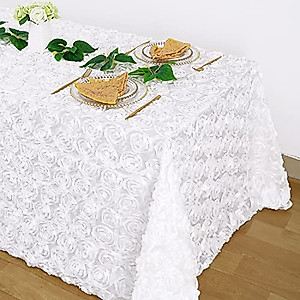 Fanqisi White Tablecloth 50x102 Inches Rosette Wedding Tablecloth Party Table Decor Rectangle Satin Floral Table Cover for Baby Shower Decorations