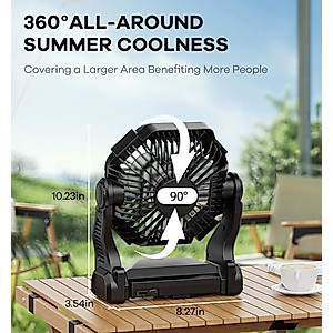 DOWILLDO Camping Fan with LED Lantern, 10400mah Portable Battery Operated Outdoor Fan, Personal Rechargeable Fan for Travel, Hiking, Fishing, Picnic (Black)