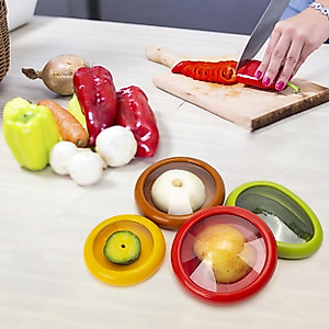 4 Pieces Set Avocado Saver, Onion Silicone Storage, Half Cut Fruit Containers - Reusable Kitchen Gadgets for Fridge - Food Huggers for Cheese, Vegetable, Tomato Holder, Lemon Fresh Stretch Pods Keeper