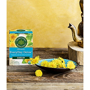 Traditional Medicinals Organic EveryDay Detox Dandelion Herbal Tea, Supports Liver & Kidney Function, (Pack of 3) - 48 Tea Bags Total