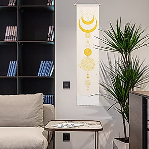 Lourny Sun and Moon Phase Wall hanging - 2 Pcs Long Black and White Tapestry Starry Night Sky Small Tapestries Decor for Bedroom Living Room(Black+White Moon)