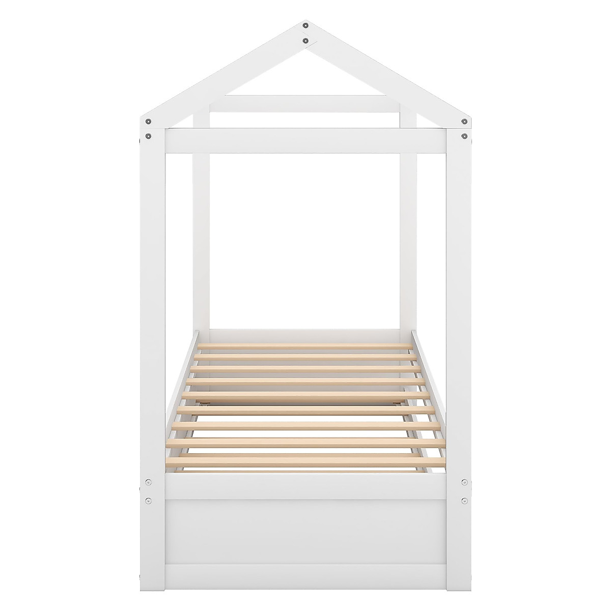 Merax Twin House Bed with Trundle, Twin Size Wooden House Bunk Bed with Support Legs, Can be Decorated for Girls, Boys (White)