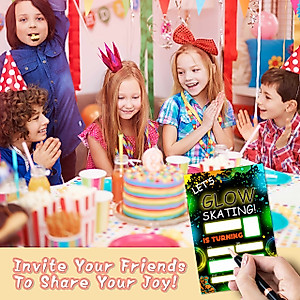 DETIHO 4" x 6" Glow Roller Skating Theme Birthday Party Invitation Cards With Envelopes - Let's Glow Skating - Neon Skate Party Invitation - 20 Sets - E41