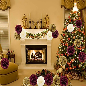 Decorations 2024 Maroon Graduation/Burgundy Gold Cream Birthday Decorations for Women 40th/50th Birthday 12pcs Tissue Paper Pom Poms Maroon Burgundy Gold Wedding/Bridal Shower Retirement Decorations