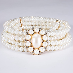 Barry.Wang Pearl Belts Women Wedding Dress Belt Sash Flowers White Waist Chain Elastic