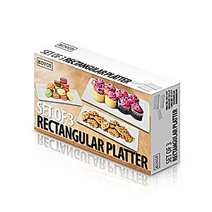 KOVOT Ceramic Rectangular Platter Set | 3 Piece Porcelain Platter Set Includes (1) Large, (1) Medium, (1) Small