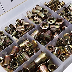 340PCs Rivet Nuts 8-32 10-24 1/4-20 5/16-18 3/8-16 Metric Rivet Nuts M4 M5 M6 M8 M10 Nutsert RIV Nuts Threaded Insert Nuts Kit Carbon Steel
