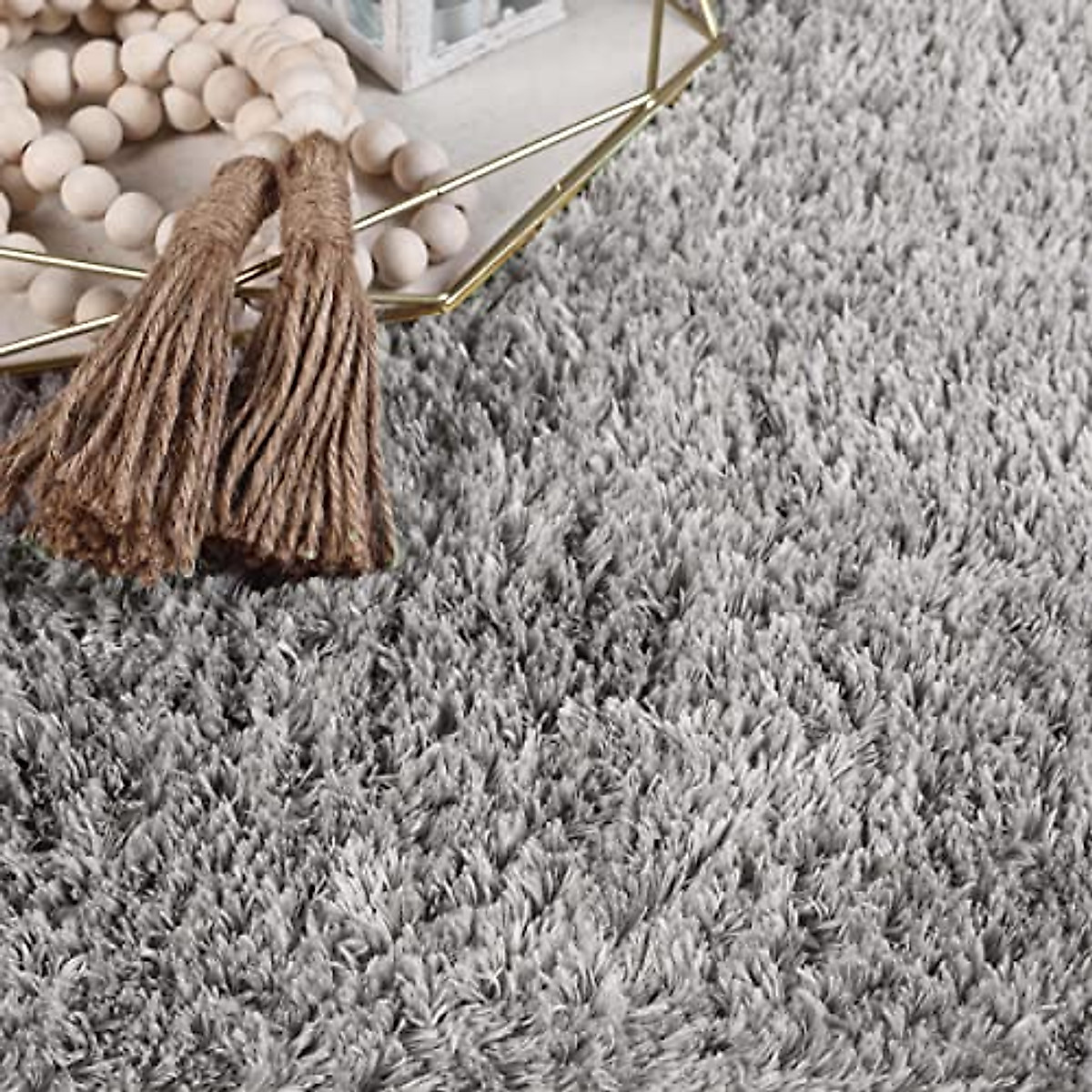 Superior Indoor Large Shag Area Rug with Non-Skid Foam Backing, Ultra-Soft & Fluffy Shaggy Rugs for Living Room, Bedroom, Office, Dining, Home Floor Decor, California Collection, Silver, 10' X 14'