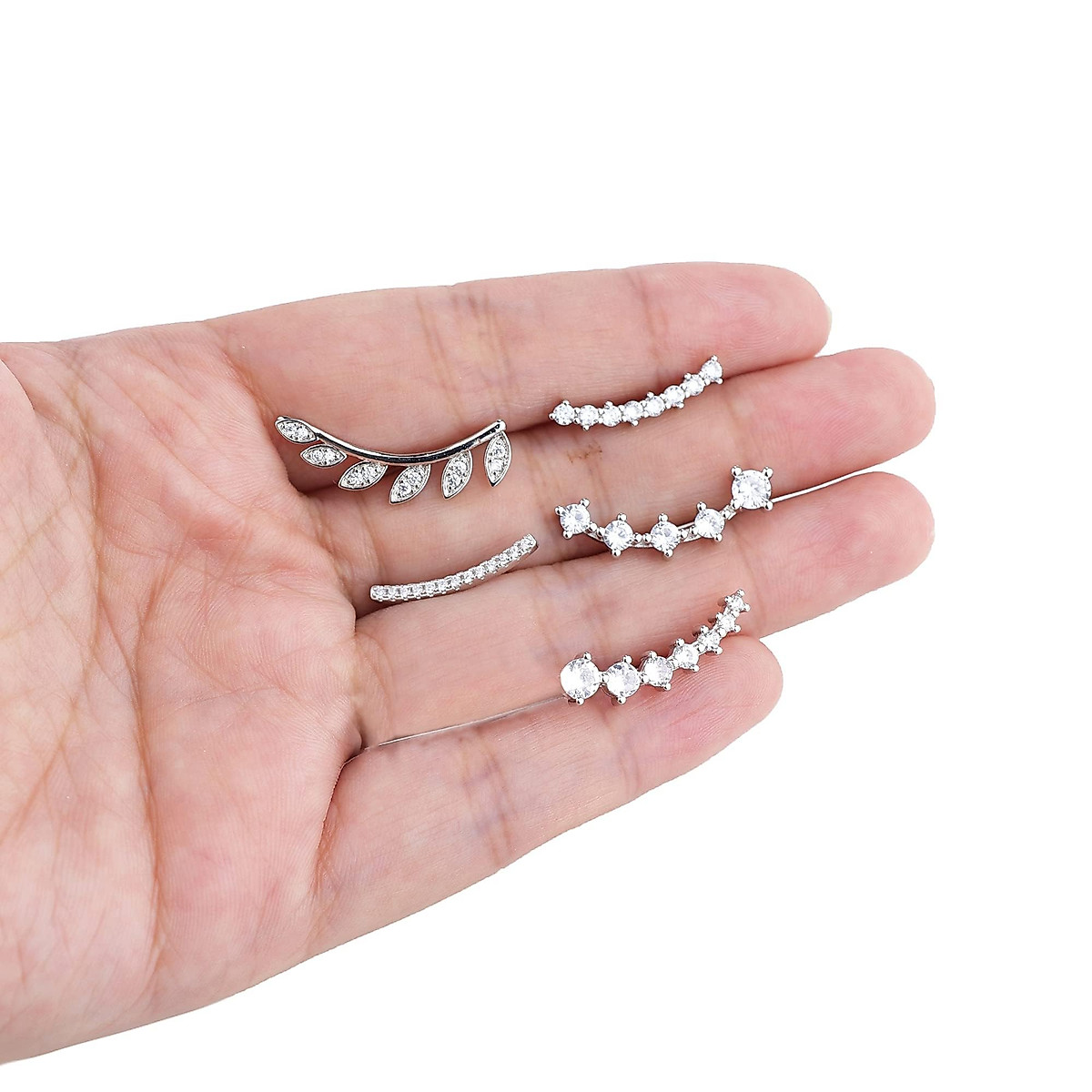 FINREZIO 6Pairs Ear Cuffs Climber Hoop Earring CZ Arrow Crawler Stud Earring Jacket for Women Silver