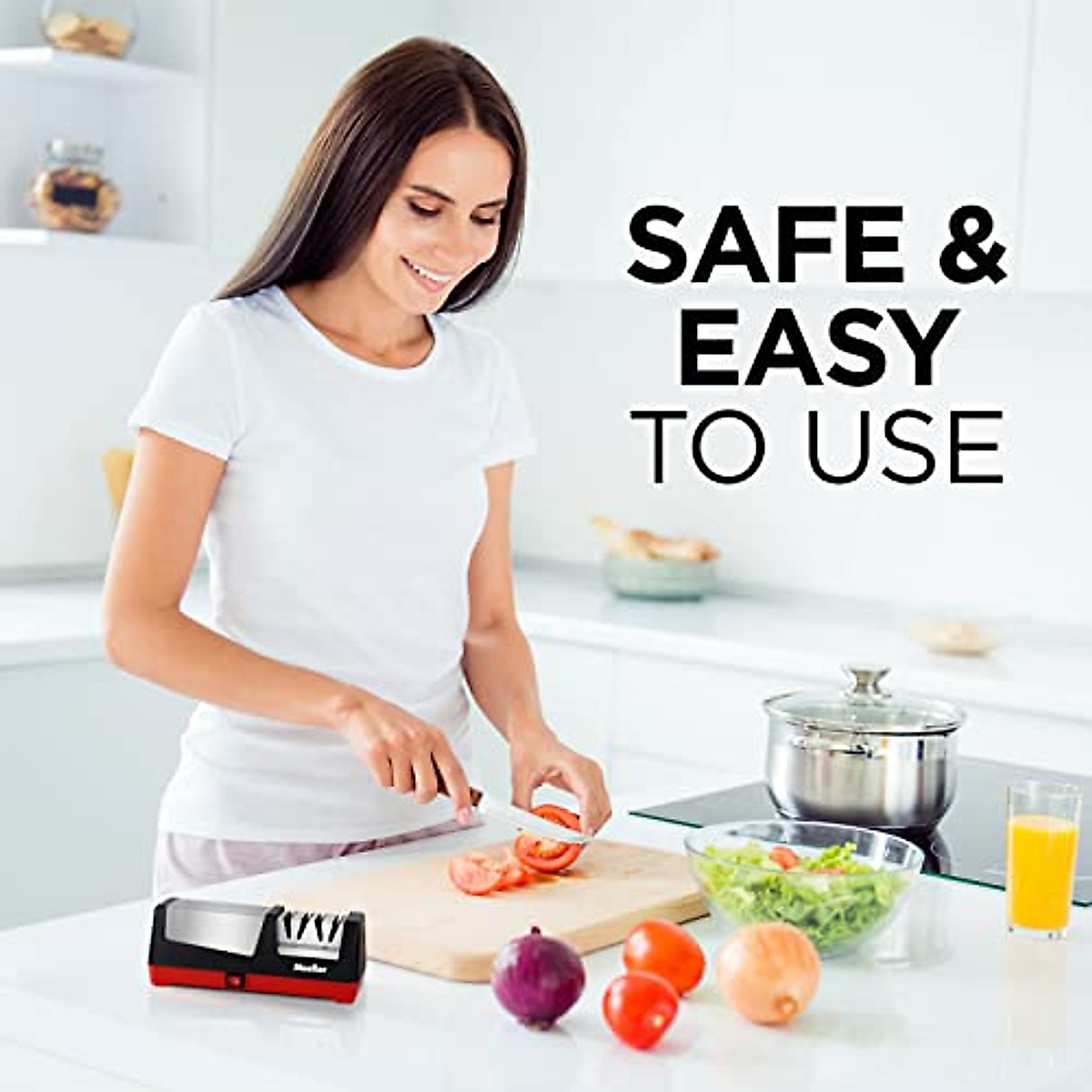 Mueller Professional Electric Knife Sharpener for Straight Knives Diamond Abrasives, Quickly Sharpening, Repair/Restore/Polish Blades