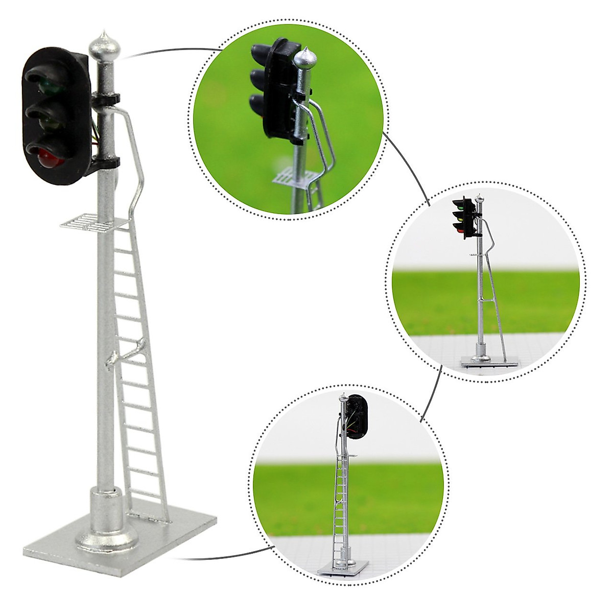 JTD873GYR 3PCS Model Railroad Train Signals 3-Lights Block Signal HO Scale 12V Green-Yellow-Red Traffic Lights for Train Layout New