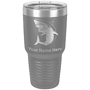30oz Vacuum Insulated Tumbler Mug, Great White Shark, Personalized Engraving Included (Gray)
