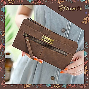 LEVOGUE RFID Soft Flexible Leather Wallet for Women-Credit Card Slots, Mobile case Coin Purse with ID Window - Handmade by VALENCHI (Brown Vintage)