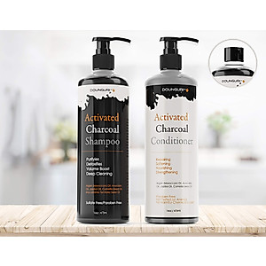 DOUNGURI Sulfate Free Activated Charcoal Hair Shampoo and Conditioner for Clarifying, Detoxification and Volumizing 16oz – Organic Ingredients: Argan (Moroccan), Avocado (Shampoo and Conditioner)