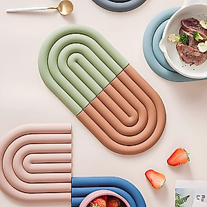 monomono Aesthetic & Colorful Silicone Trivets for Hot Pots and Pans, Pot Holders, Modern Heat Resistant Mats for Countertop, Hot Pads, Multi-Purpose Trivet Mat, Spoon Rest, Set of 2 (Muted Green)
