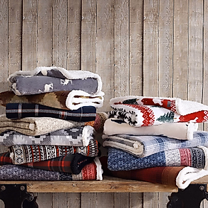 Eddie Bauer - Throw Blanket, Brushed Fleece Bedding with Sherpa Reverse, Soft & Cozy Home Decor for Bed or Couch (Nordic Raisin, 50" x 70")