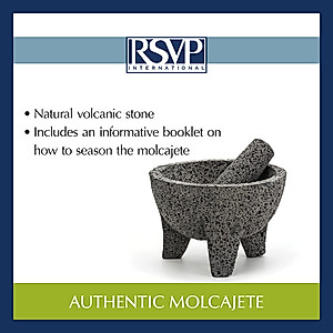 RSVP International Authentic Mexican Molcajete, 8.5" x 5", Natural Volcanic Stone
