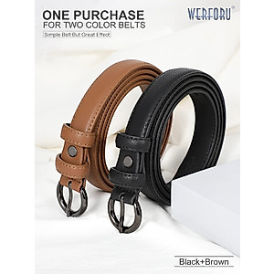 WERFORU 2 Pack Women Leather Belt Waist Skinny Dress Belts Solid Pin Buckle Belt for Jeans Pants