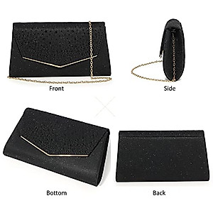 DETARA Women Evening Handbag Glitter Sequins Clutch Purses for Women Shiny Crossbody Bag Formal Wedding Party Prom Purse (Black 305B)