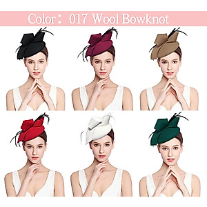 Z&X Wool Felt Fascinator Winter Women Elegant Pillbox Hat Bowknot Kentucky Derby Church Hat Retro Fedoras White