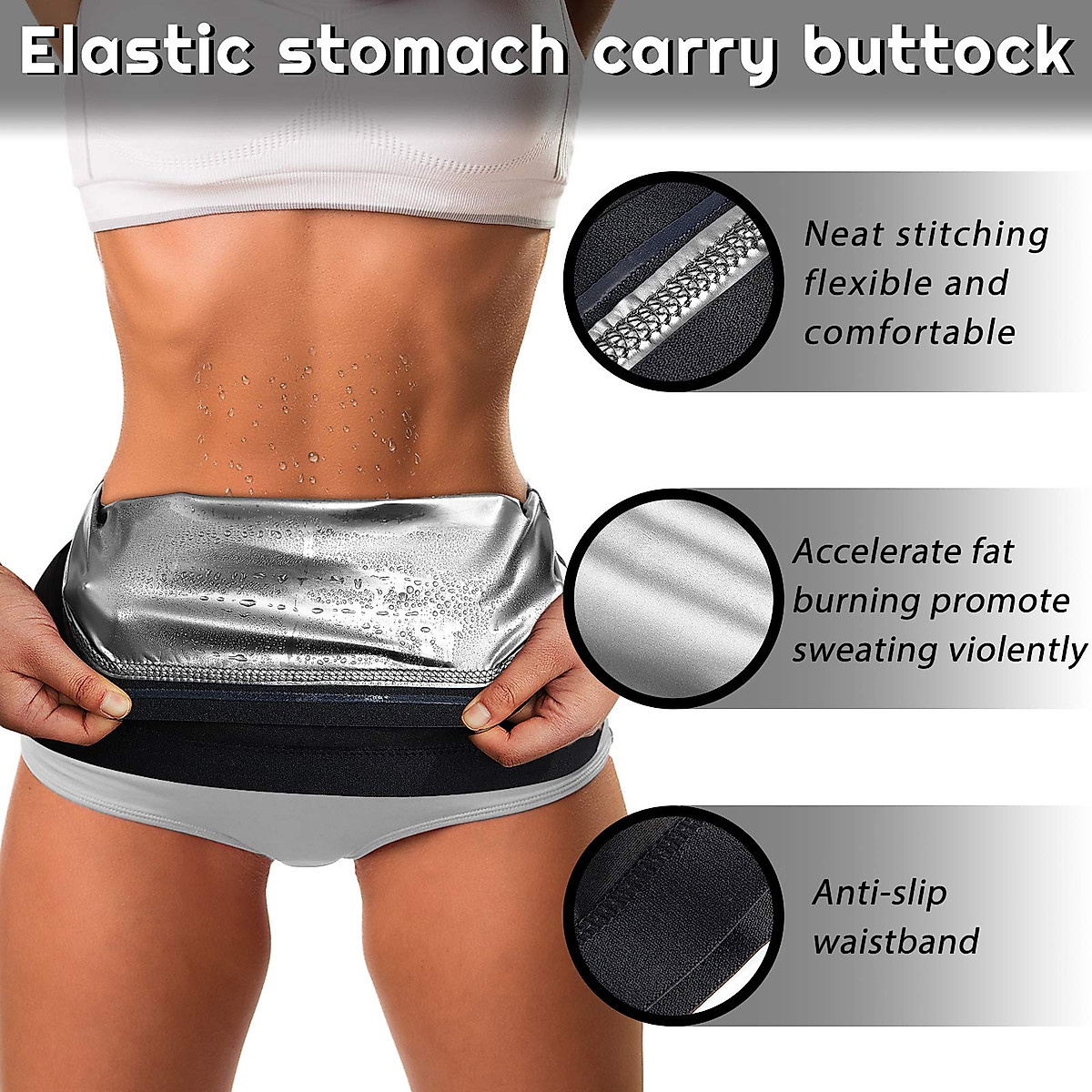 Geyoga Waist Trimmer Sweat Waist Trainer Wrap Stomach Wraps for Women Bodybuilding (Silver Inner,XXL)