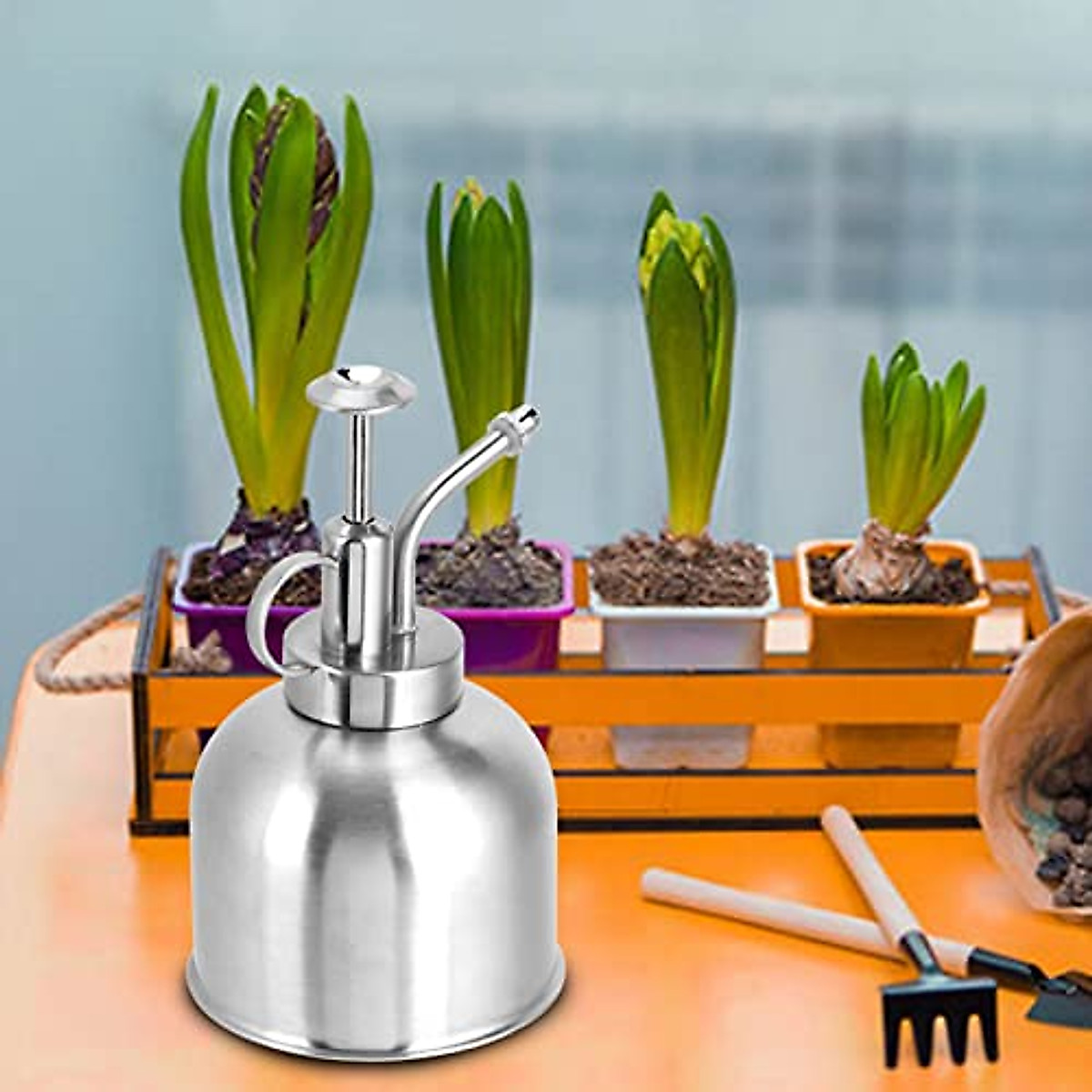 Mokernali Pressure Sprayer Bottle, Stainless Steel Watering Can, Hand Pressure Adjustable Plant Sprayer Watering Pot for Indoor Garden Plants