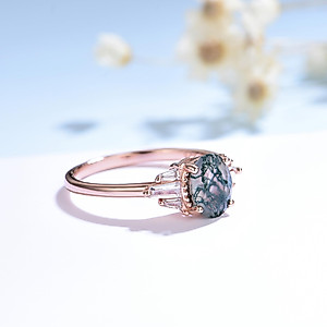 ITI KUOLOLIT Natural Moss Agate Moonstone Gemstone Genuine 925 Sterling Silver Rings for Women Women's Ring for Wedding Engagement Promise Gift (Moss agate Rose, 8)