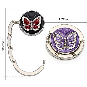 WIWAPLEX Folding Table Purse Hook Set of 4 - Metal Foldable Handbag Hanger Womens Bag Storage Hanging for Office Restaurant Desk (Butterfly)