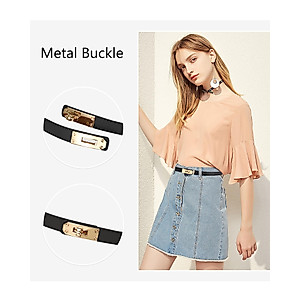 ANHAISHUILV Women's Skinny Leather Belt with Adjustable Golden Turn-Lock Buckle - Ideal for Dresses, Jeans, and Coats