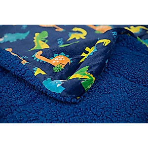 Elegant Home Kids Soft & Warm Sherpa Baby Toddler Boy Sherpa Blanket Dark Blue Navy Dinosaurs Printed Borrego Stroller or Toddler Bed Blanket Plush Throw 40X50# Dinosaur Navy