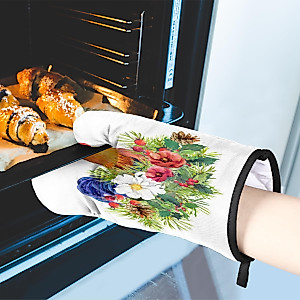 Rooster Bird Oven Mitts and Pot Holders Sets Heat Resistant Non Slip Oven Glove and Insulated Kitchen Counter Mat Suitable for Cooking Baking Grill