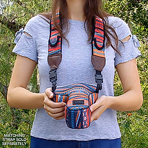 USA GEAR DSLR Camera Sleeve with Neoprene Protection, Holster Belt Loop and Accessory Storage - Compatible with Canon EOS Rebel T7, T8, SL3, R7, Nikon D3400, Pentax K-70 and Many More (Southwest)