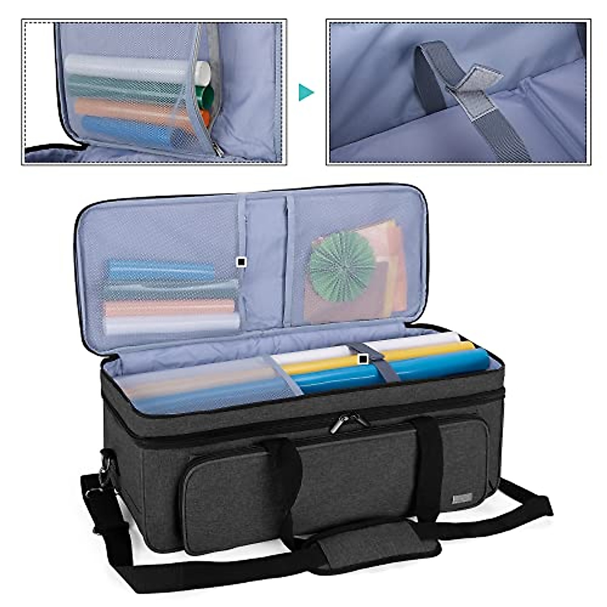 LUXJA Double-layer Carrying Case Compatible with Cricut Die-Cut Machine, 2 Layers Bag Compatible with Cricut Explore Air (Air 2) and Maker (Patent Design), Black