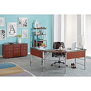 Realspace® Mezza 62"W L-Shaped Desk, Cherry/Chrome
