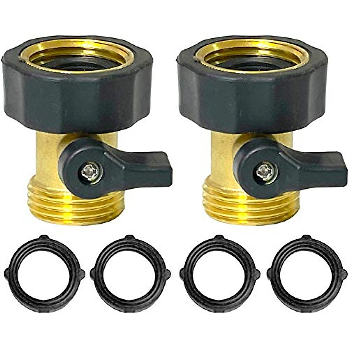 Heavy Duty Brass Hose Shut Off Valve 2 Pack | Garden Hose Connector | Water Hose Valve Shut Off | Shutoff Valve | 4 Extra Pressure Washers | Fits All Standard Hoses