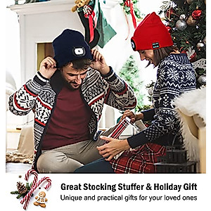 Bluetooth Beanie Hat with Light, Unique Tech Gifts for Men Husband Him Teen, Wireless Headphones for Fishing Jogging Working, Christmas Stocking Stuffers Blue