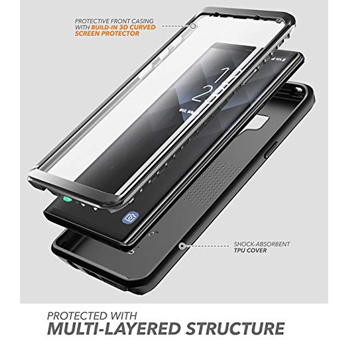Clayco Xenon Series Case for Samsung Galaxy Note 9 (2018 Release), Full-Body Rugged Case with Built-in 3D Curved Screen Protector (Black)