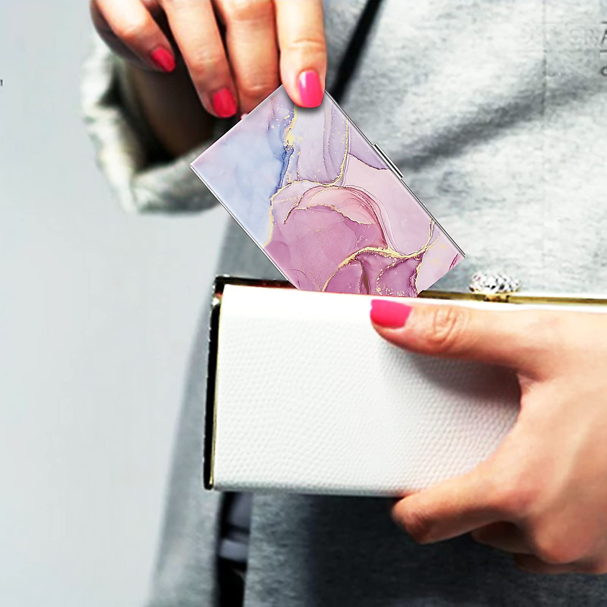 Fintie Business Card Holder, Premium Vegan Leather Coated Stainless Steel Professional Slim Name Card Case Organizer for Men & Women (Glittering Marble)