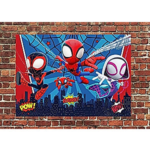 Spidey and His Amazing Friends Backdrop, Spiderman Hero Background for Kids Birthday Party Decoration, 5 x 3 ft Superhero and His Amazing Friends Photography Banner for Baby Shower (Spidey Backdrop)