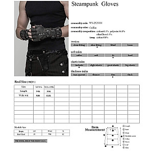 Punk Rave Steampunk Fingerless Gloves for Men Motorcycle Cotton Gloves Grey Coffee Driving Gloves (XL-XXXL, Grey)