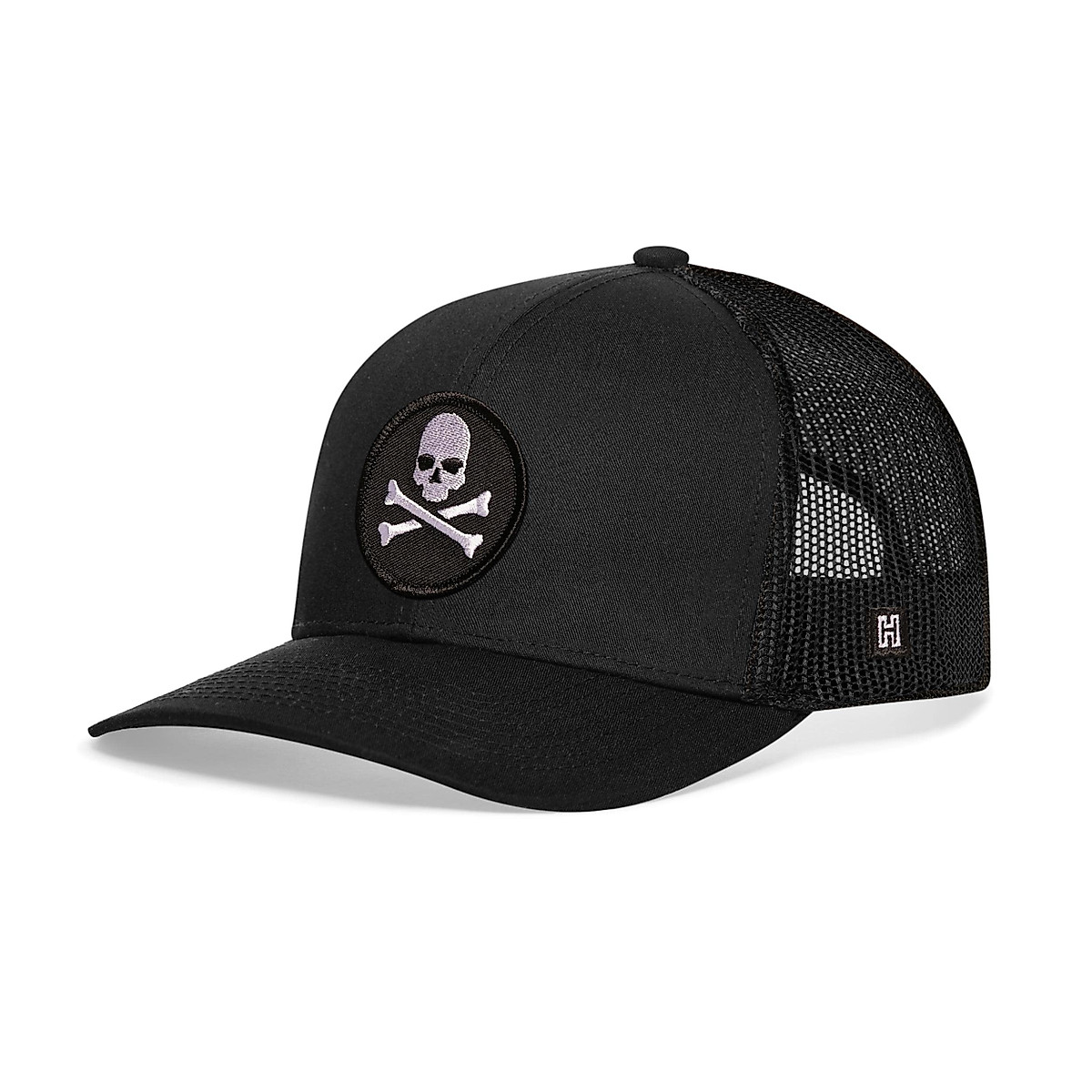 HAKA Jolly Roger Trucker Hat, Mesh Outdoor Hat for Men & Women, Adjustable Skull and Crossbones Baseball Cap, Snapback Golf Hat Black