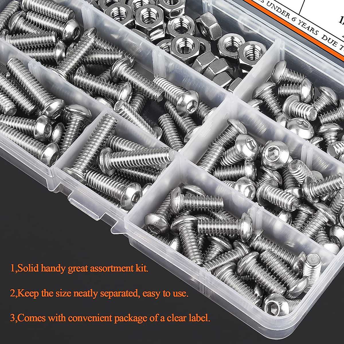 HELIFOUNER 120 Pieces 5 Sizes 304 Stainless Steel 1/4-20 x 3/8" 1/2" 5/8" 3/4" 1" UNC Thread Hex Button Head Cap Bolts Kit